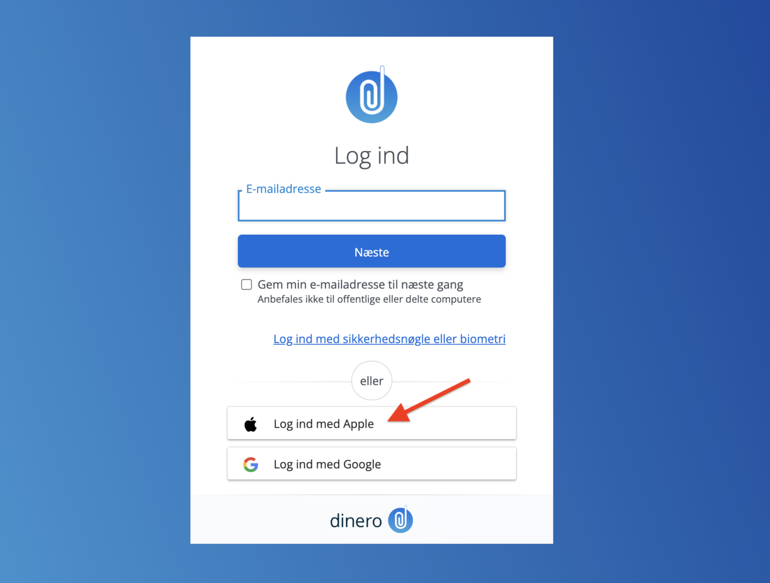 Login med Apple ID - Dinero